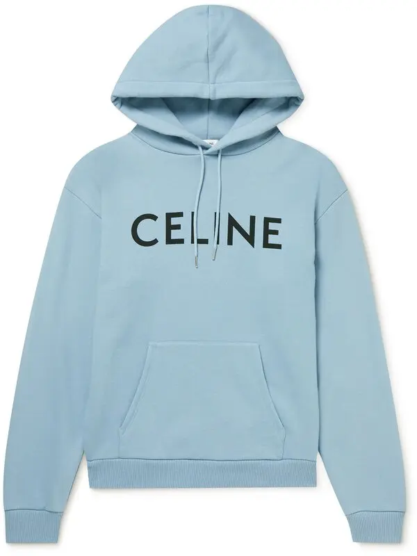 Celine Logo-Print Cotton-Jersey Hoodie Xl - Blue | Editorialist