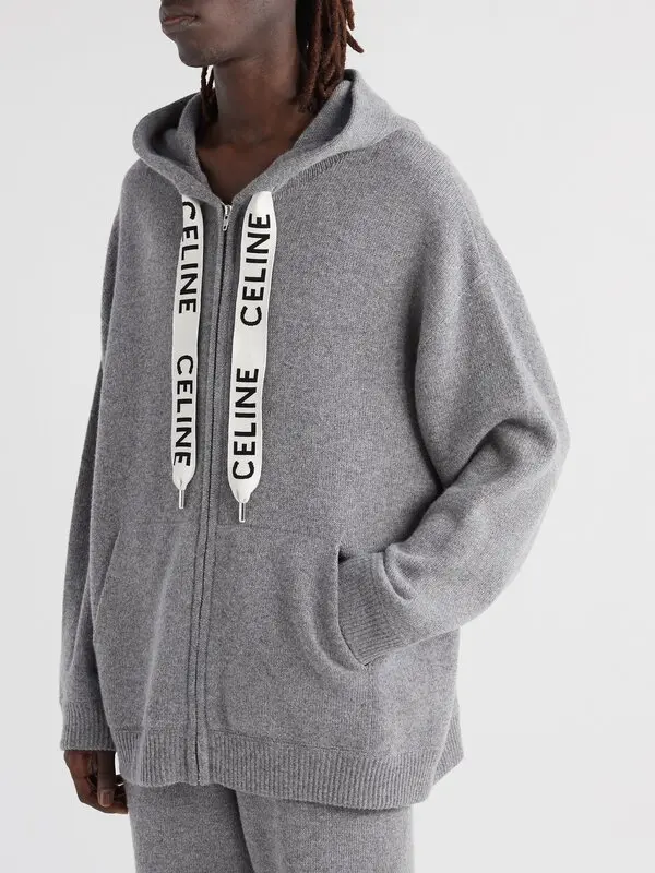 CELINE / セリーヌ | Loose Zip Hoodie ロゴプリント フーデッド パーカ | XS | グレー | レディース loose zip up hoodie IN cotton fleece - GREY MELANGE/BURGUNDY