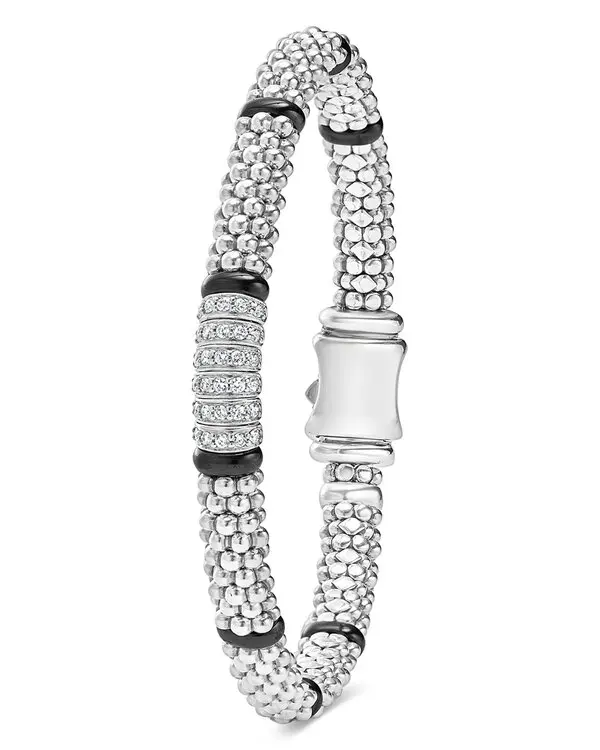 Lagos Sterling Silver Black Caviar Diamond & Ceramic Bracelet