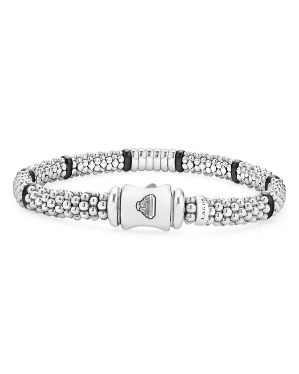 Lagos Sterling Silver Black Caviar Diamond & Ceramic Bracelet
