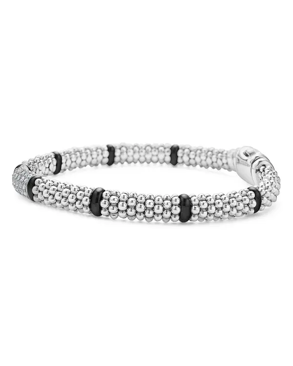 Lagos Sterling Silver Black Caviar Diamond & Ceramic Bracelet