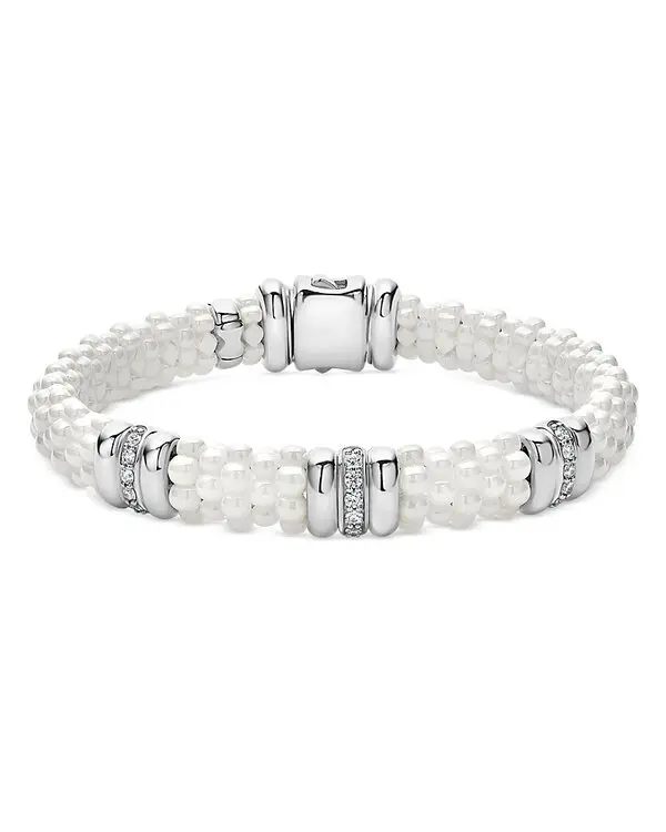 Lagos Sterling Silver, Ceramic & Diamond Beaded Bracelet - White/silver