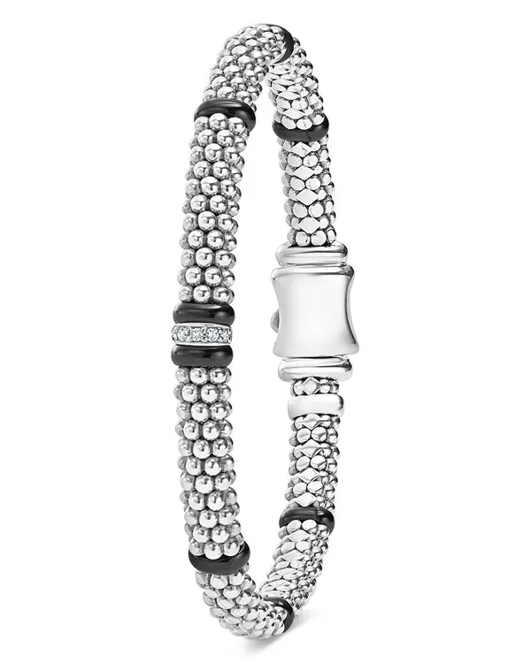 Lagos Diamond And Black Caviar Bracelet - Black/silver