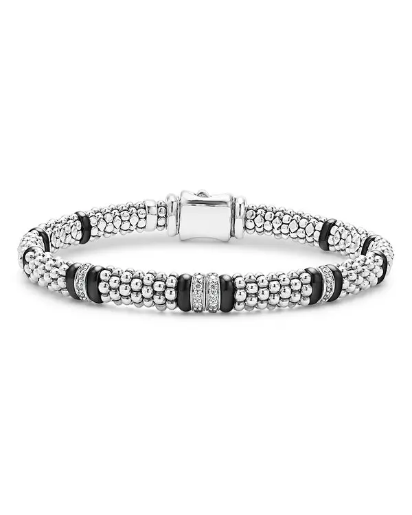 Lagos Diamond And Black Caviar Bracelet - Black/silver