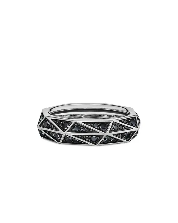 David Yurman Torqued Faceted Band Ring With Black Diamonds - Black/silver