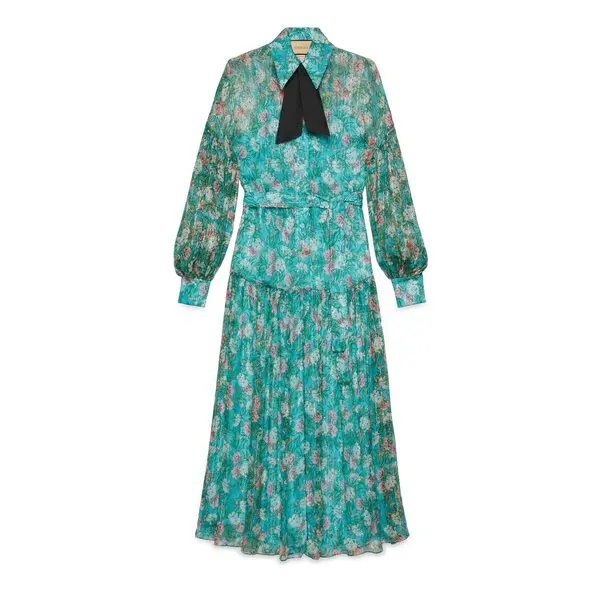 Gucci Floral Print Silk Creponne Dress