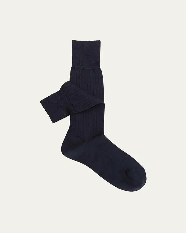 SOZZI CALZE Cashmere-silk Crew Socks - Navy