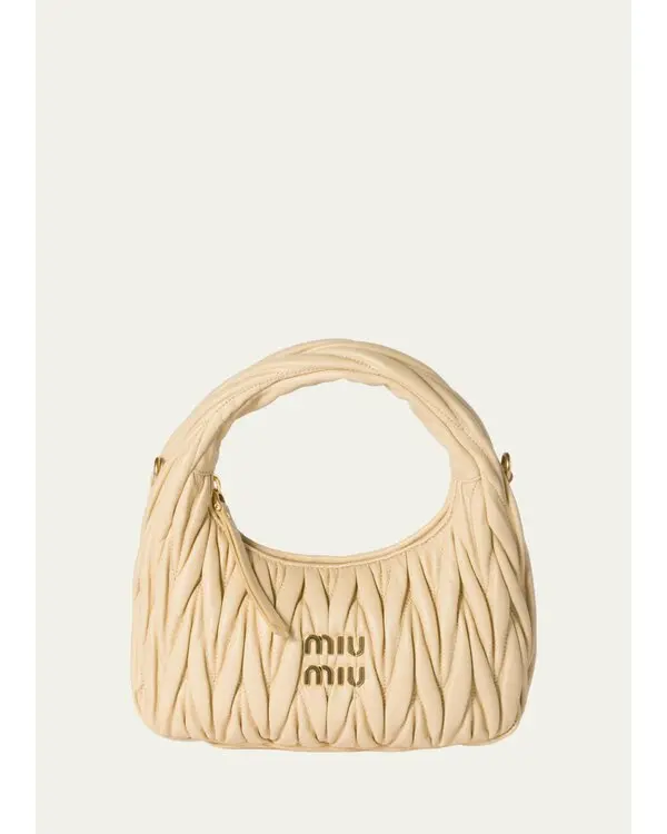 Miu Miu Matelasse Quilted Leather Hobo Bag - Soia