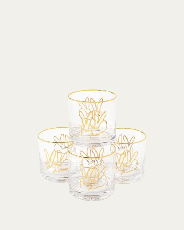 HUNT SLONEM Double Bunny Old Fashioned Glasses, Set Of 4