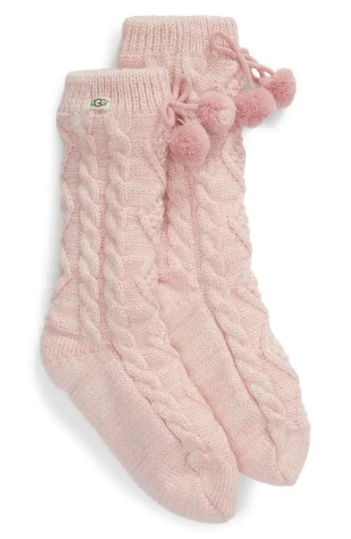 UGG Pompom Fleece Lined Crew Socks - Seashell Pink
