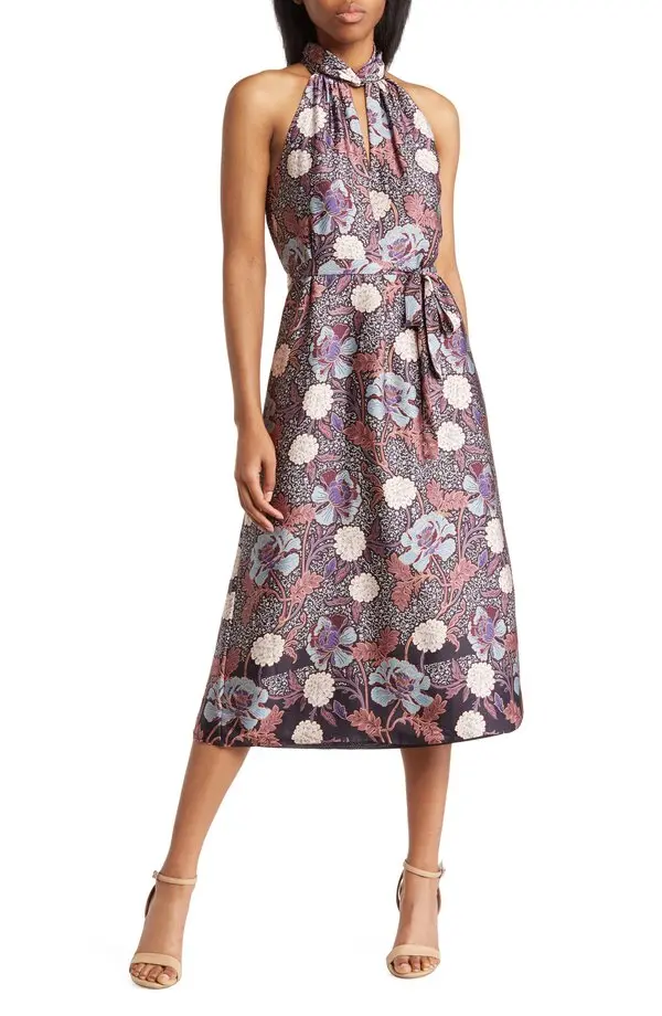 Daniel Rainn Satin Halter Midi Dress - N131 Indigo | Editorialist