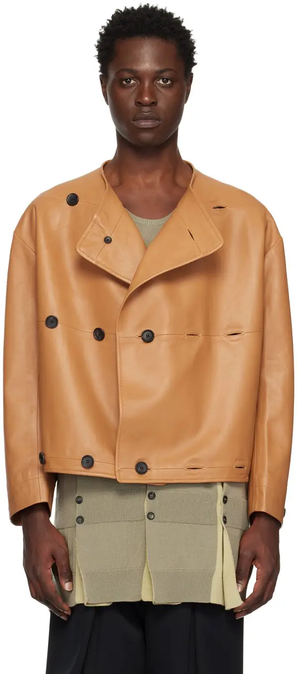 T/Sehne Orange Button Leather Jacket In Camel - 59% Off | Editorialist