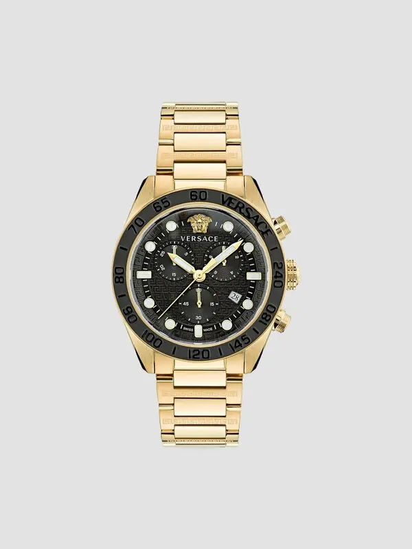 Versace Greca Dome Chrono Ip Yellow Gold Bracelet Watch - Gold Black