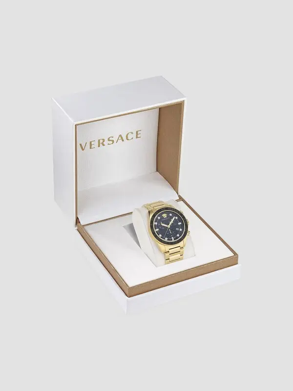 Versace Greca Dome Chrono Ip Yellow Gold Bracelet Watch - Gold Black