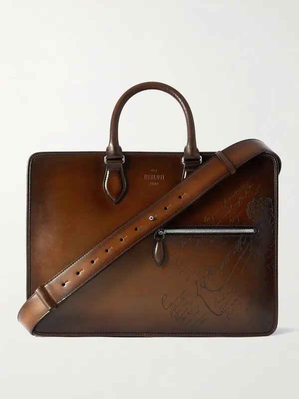 Berluti 2 Jour Neo Scritto Venezia Leather Briefcase - Brown
