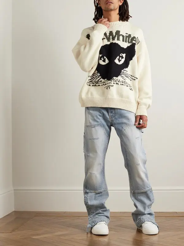 Off-White / オフホワイト | Logo Intarsia Crewneck Jumper ニット | 36 | ホワイト/パープル | レディース Off-White - Off-White / オフホワイト | Logo Intarsia Crewneck