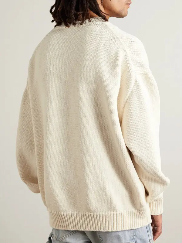 Off-White Intarsia-knit Cotton-blend Sweater
