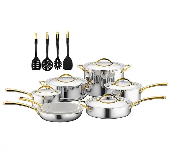 NUTRICHEF 16pc. Clad Kitchen Cookware Set With Ylon Utensils - One-color