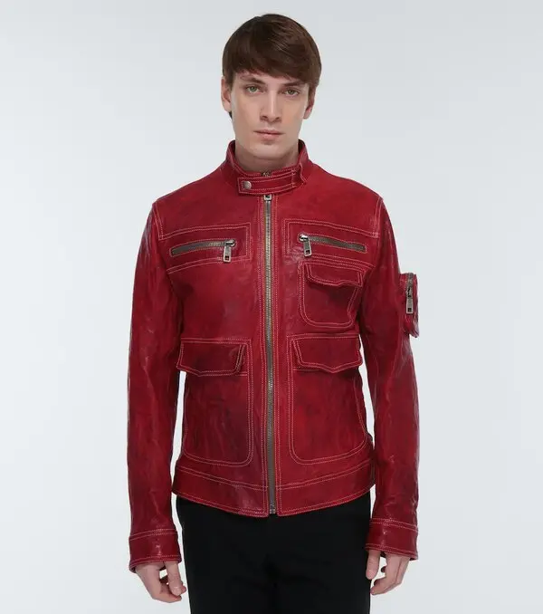 Dolce & Gabbana Leather Biker Jacket In Red - 30% Off | Editorialist