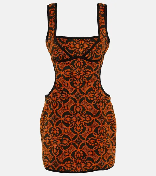 MARINE SERRE Jacquard Cutout Cotton Minidress - Multicoloured