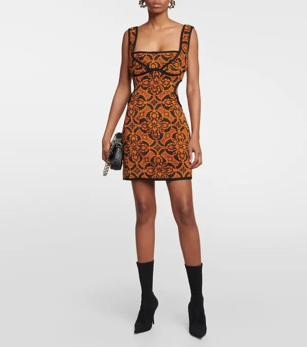 MARINE SERRE Jacquard Cutout Cotton Minidress - Multicoloured