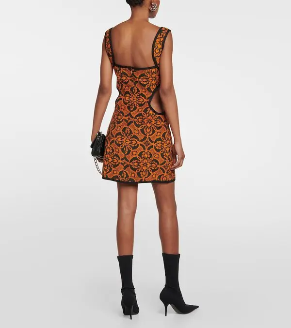 MARINE SERRE Jacquard Cutout Cotton Minidress - Multicoloured
