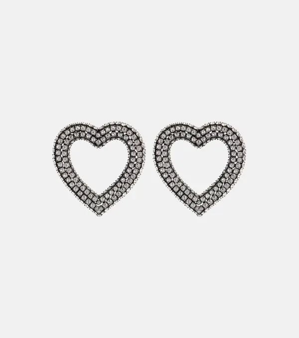 Balenciaga Embellished Heart Earrings - Silver