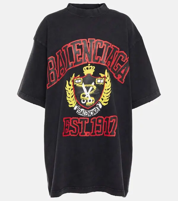Balenciaga College Logo Cotton T-Shirt In Black - 30% Off