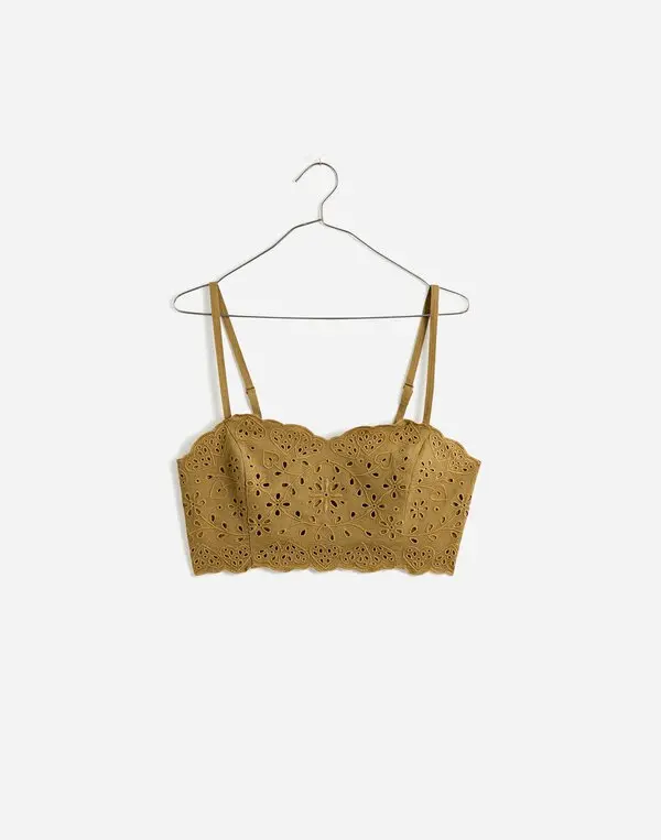 Madewell Eyelet Linen-blend Crop Tank Top - Olive Surplus