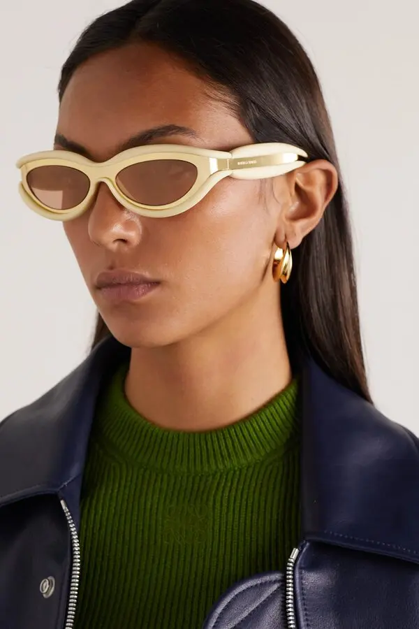 Bottega Veneta Oval-frame Acetate And -tone Sunglasses - Gold