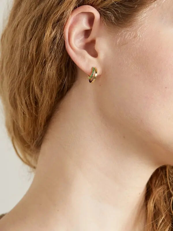JENNIFER MEYER Mini Double 18-karat Emerald Hoop Earrings