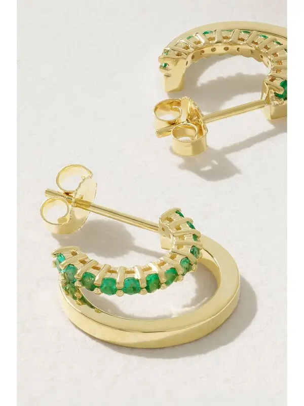 JENNIFER MEYER Mini Double 18-karat Emerald Hoop Earrings