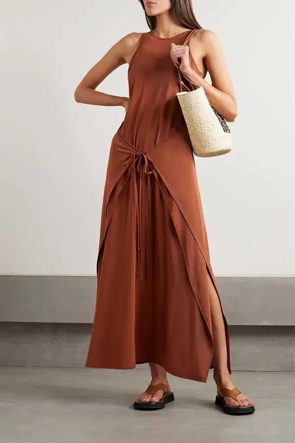 sachin and babi light blue dress Max Mara Ranch Layered Stretch-Jersey Maxi Dress In Brown - 50% Off