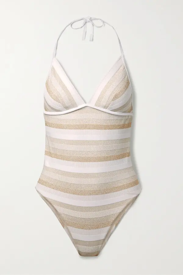 Max Mara Carina Ribbed Metallic Striped Swimsuit - White