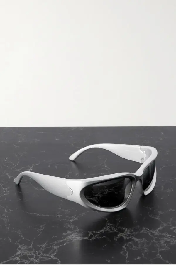 Balenciaga Swift Oval-Frame Acetate Sunglasses In Silver 50% Off