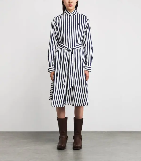 Polo Ralph Lauren Stripe Polo Pony Mini Shirt Dress - Blue