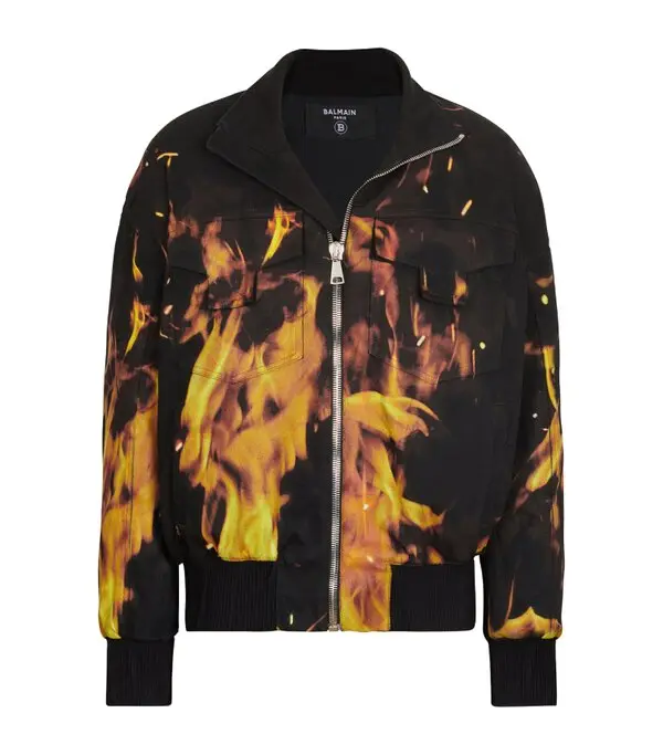 Balmain Fire Print Bomber Jacket