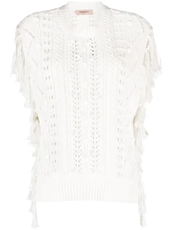 TWINSET Fringed Open-knit Top - White