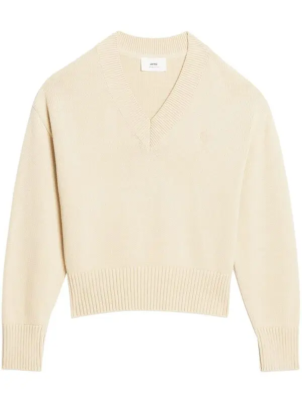 AMI Paris De Coeur V-neck Jumper - Neutrals