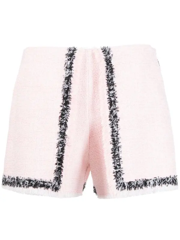 MSGM Frayed-edge Tweed Mini Shorts - Pink