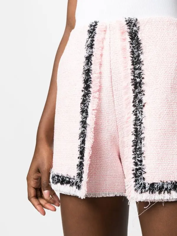 MSGM Frayed-edge Tweed Mini Shorts - Pink