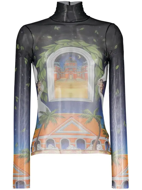 Casablanca Maison D'ete Print Mesh Top