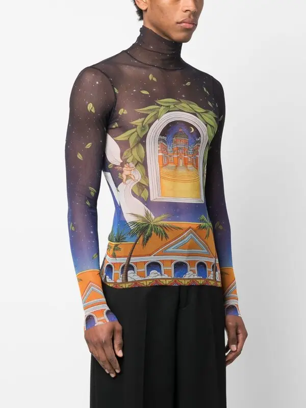 Casablanca Maison D'ete Print Mesh Top