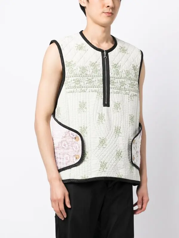 MARINE SERRE Floral-print Quilted Gilet - White