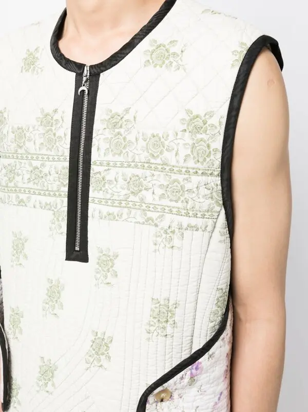 MARINE SERRE Floral-print Quilted Gilet - White