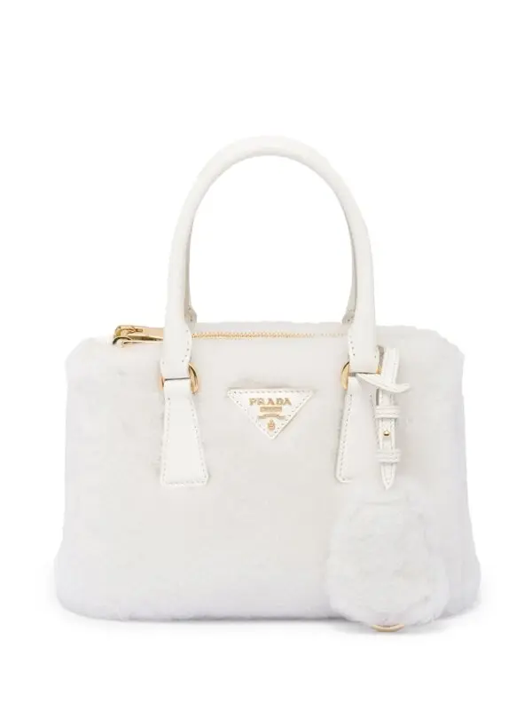 Prada Galleria Shearling Mini Bag - White