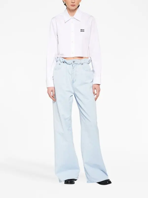 Miu Miu Ruffled Wide-leg Jeans - F0076 Light Blue