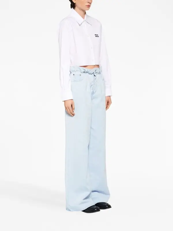 Miu Miu Ruffled Wide-leg Jeans - F0076 Light Blue