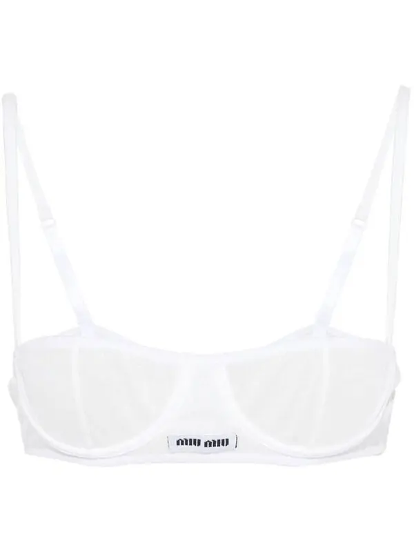 Miu Miu Ribbed Knit Denim Bra - White