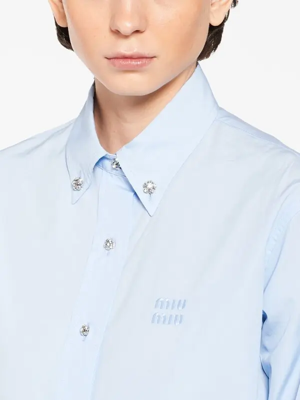 Miu Miu Crystal-Buttons Cotton Shirt - Blue | Editorialist